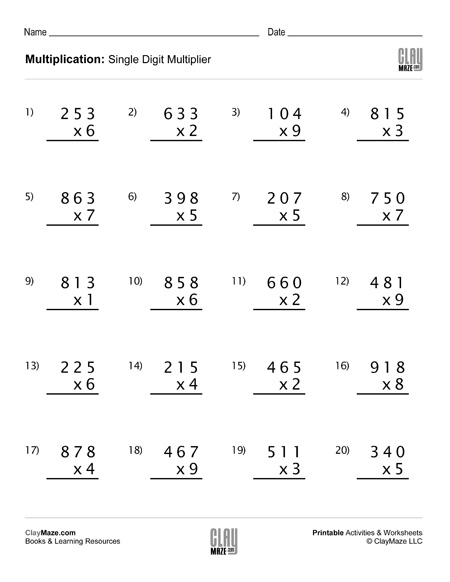 Multiplication With 3 Digits And Single Digit Multiplier Set 3 Multiplication With 3 Digits And Single Digit Multiplier Set 3
