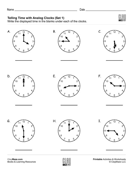 Telling Time Read The Analog Clocks Set 1 Childrens Educational 