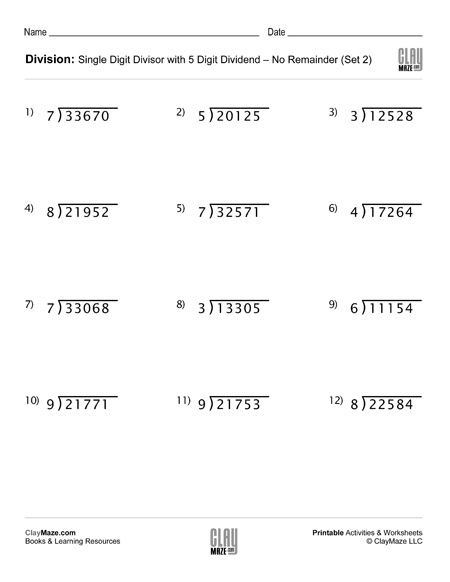 Division Worksheet With Single Digit Divisors Set 2 Homeschool 